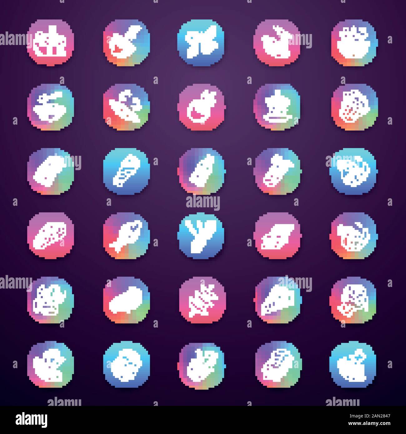 Menu dishes app icons set. Salads, first meal, main dishes. Burgers ...