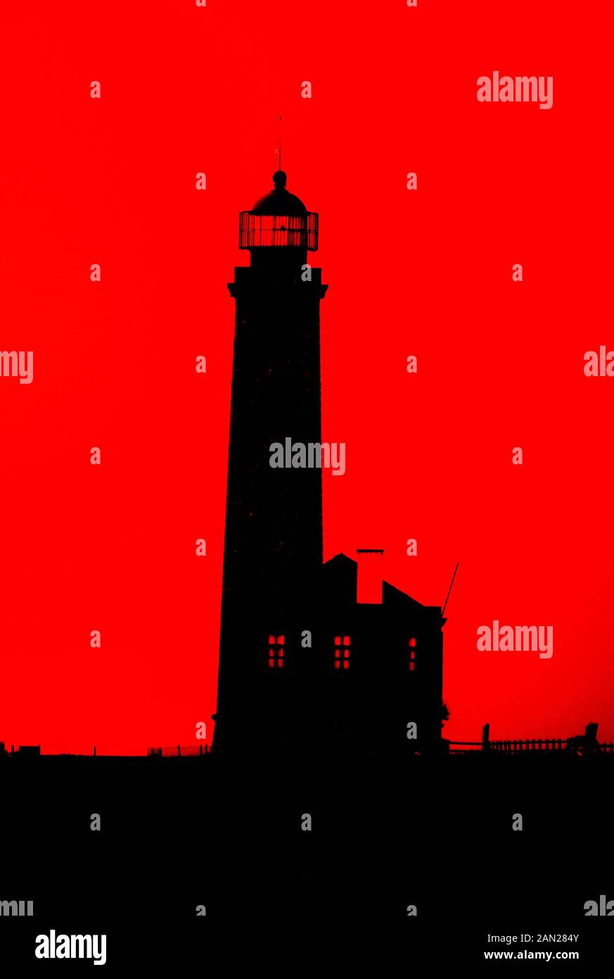 Red and black image of a lighthouse Stock Photo - Alamy