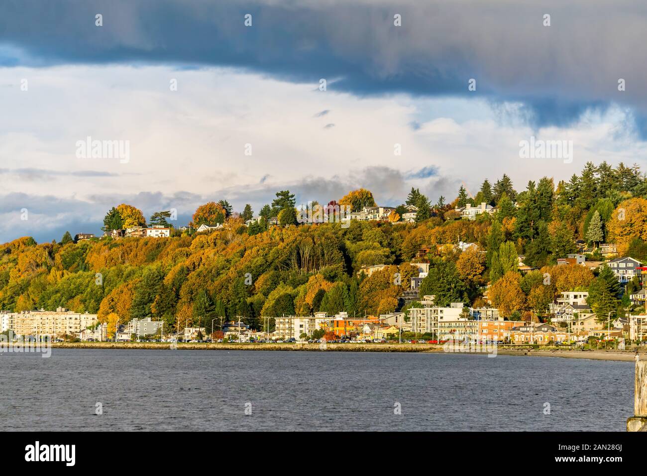 A view of condos at Alki Beach and the West Seattle skyline Stock Photo ...