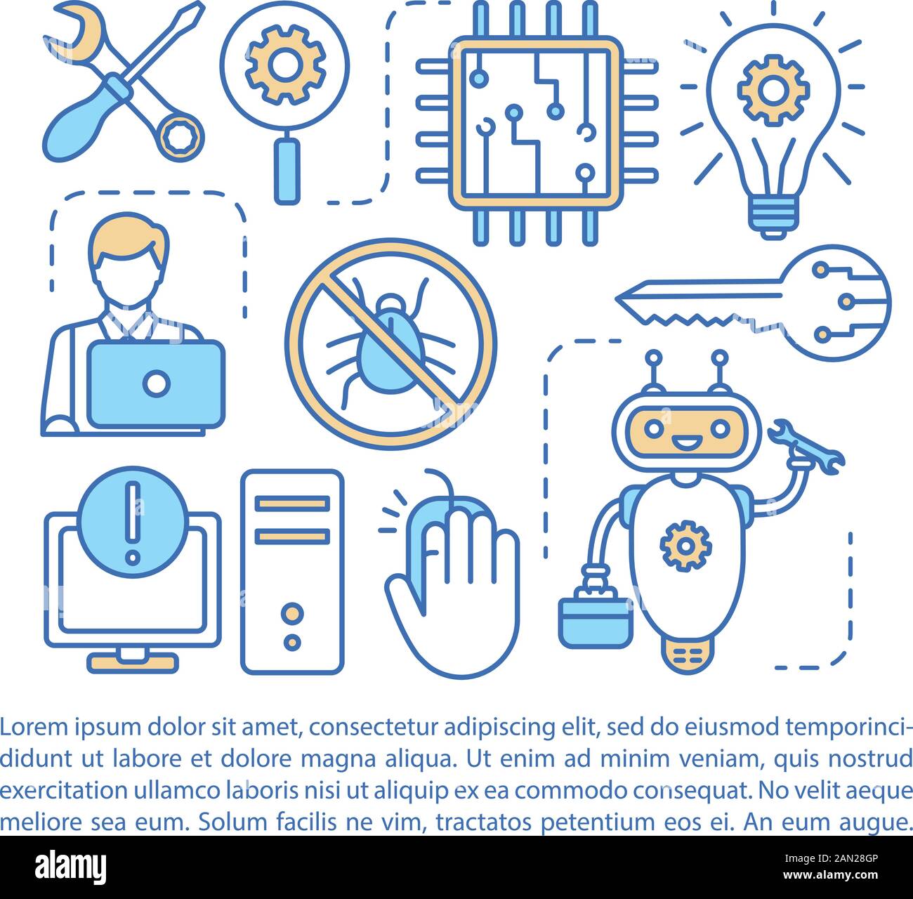 Computer repair article page vector template. PC fix and setup ...