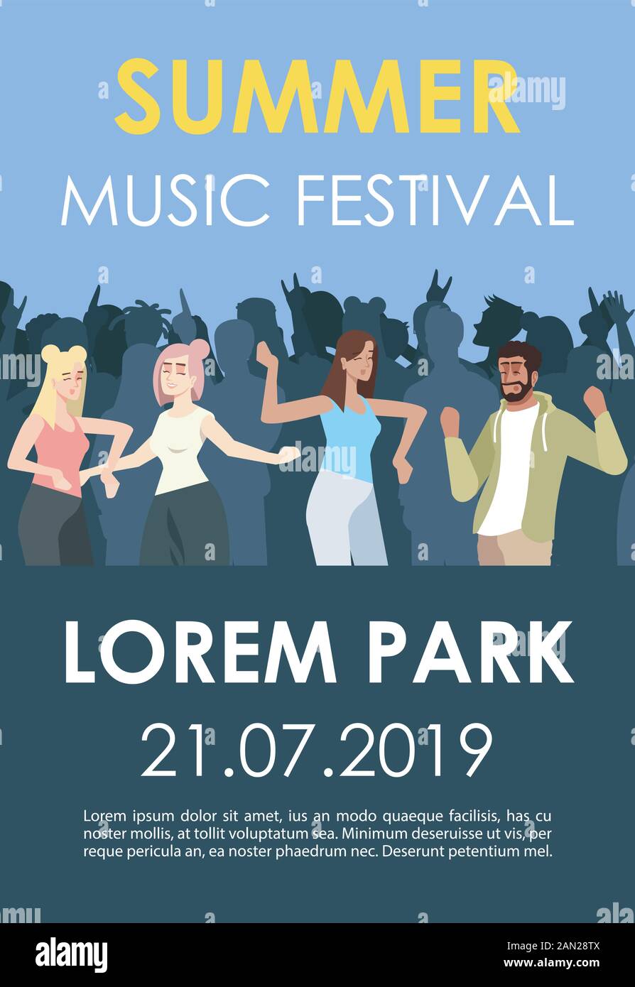 Summer music festival brochure template. Crowd having fun at concert ...