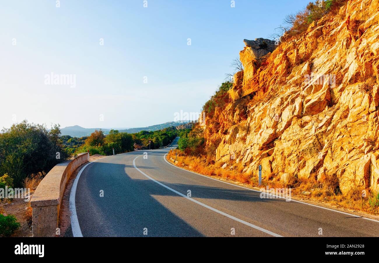 Empty road without cars in Sardinia Island Italy reflex Stock Photo - Alamy