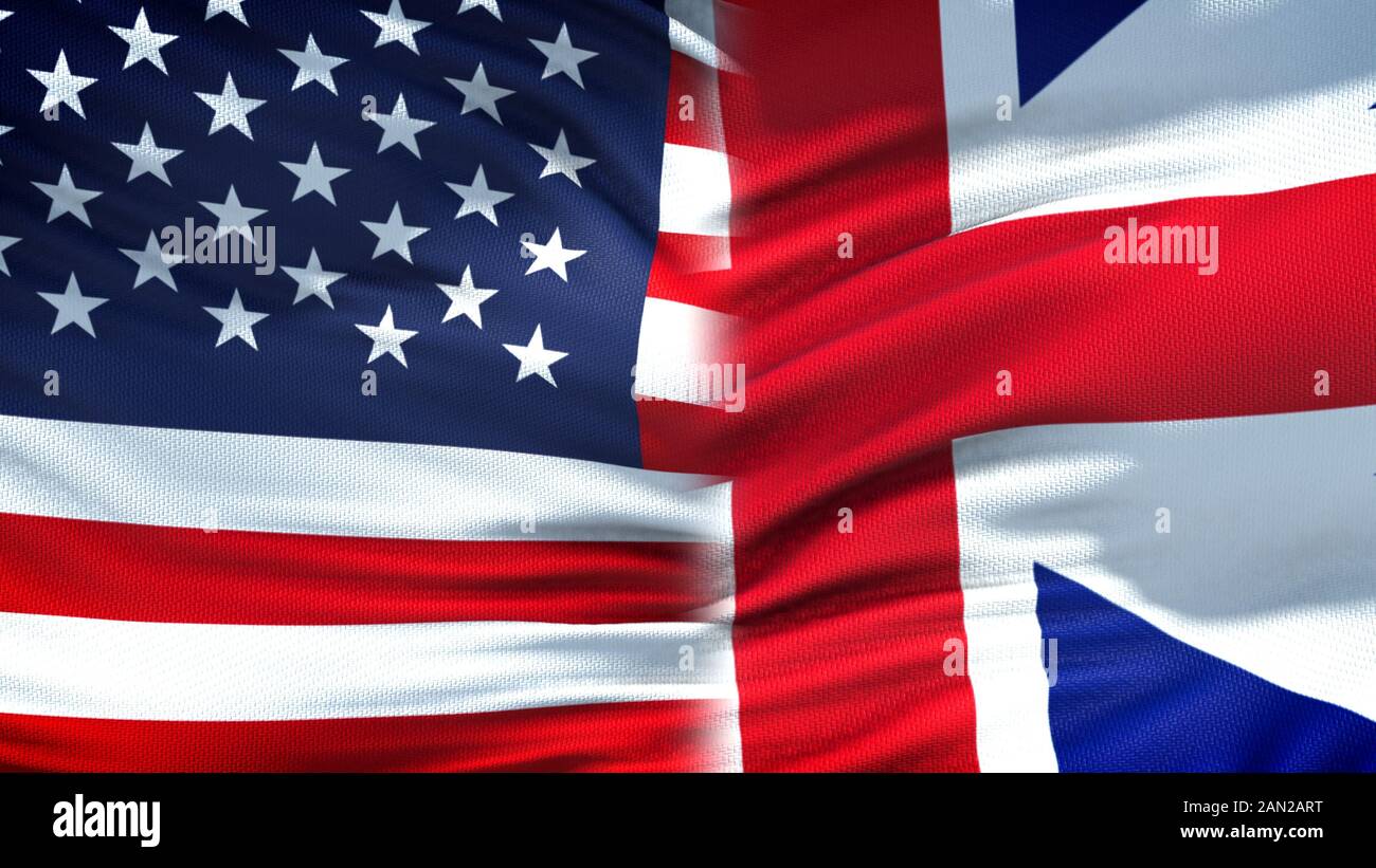 United States and Great Britain flags background, diplomatic economic ...