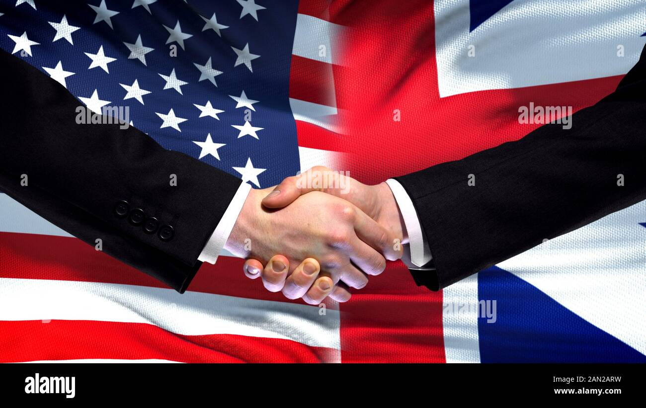 USA and Great Britain handshake, international friendship flag ...