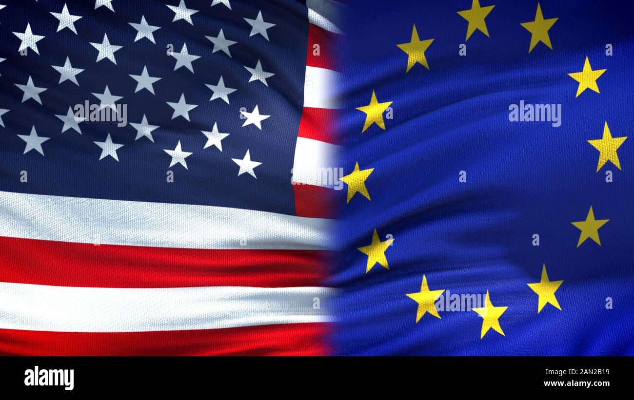 United States and EU flags background diplomatic and economic relations ...