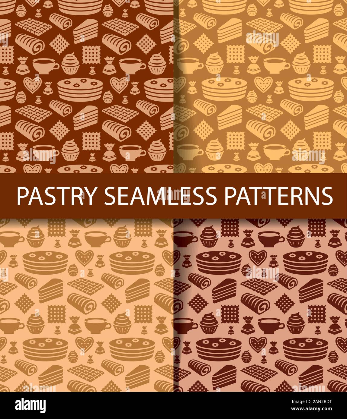 illustration of background seamless patterns of pastry and desserts ...