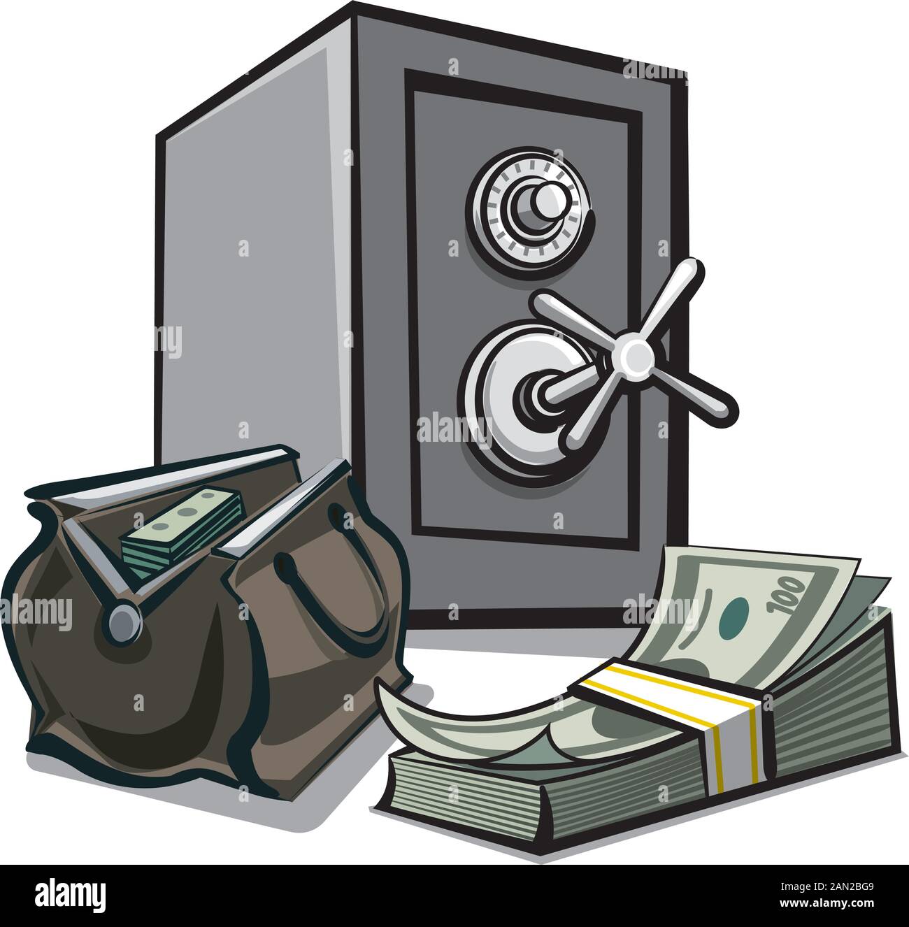illustration of safe and bag with dollars in bank Stock Vector Image ...