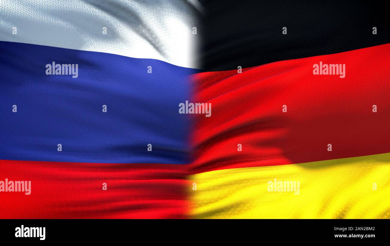 Russia and Germany flags background, diplomatic and economic relations ...
