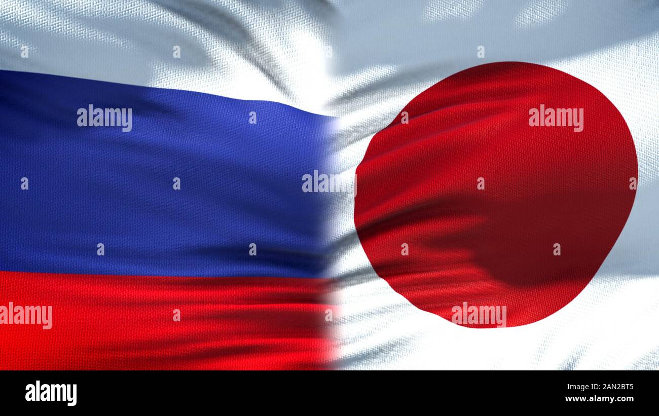 Russia and Japan flags background, diplomatic and economic relations ...