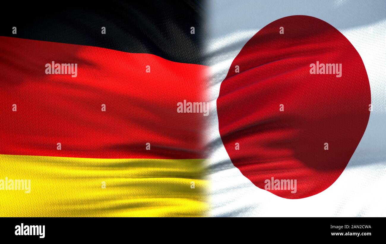 Germany and Japan flags background, diplomatic and economic relations ...