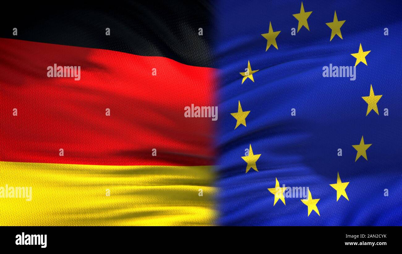 Germany and European Union flags background, diplomatic and economic ...