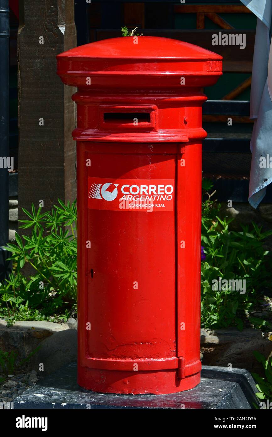 Red mailbox, Ushuaia, Tierra del Fuego (Land of Fire), Argentina, South ...
