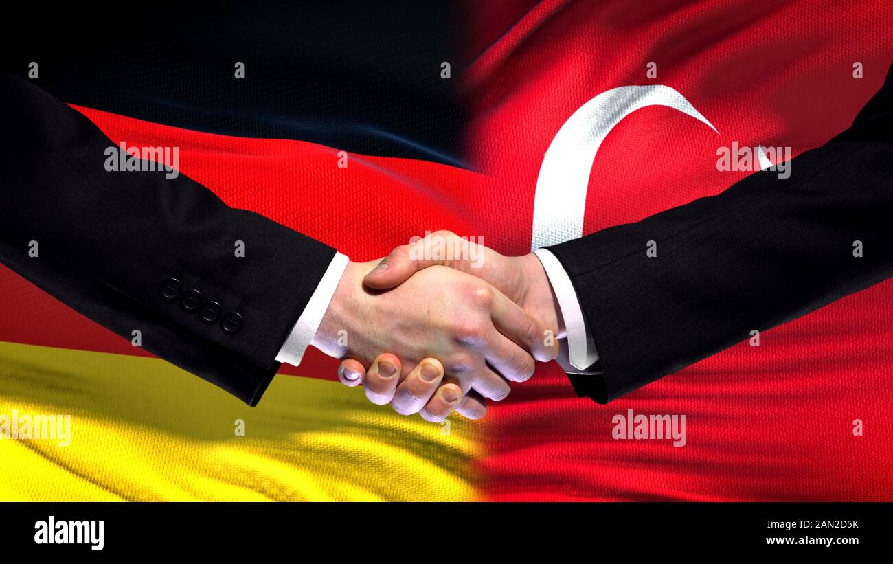 Germany and Turkey handshake, international friendship relations flag ...
