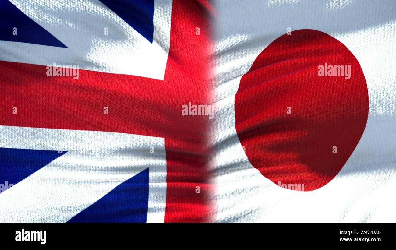 Great Britain and Japan flags background, diplomatic and economic ...