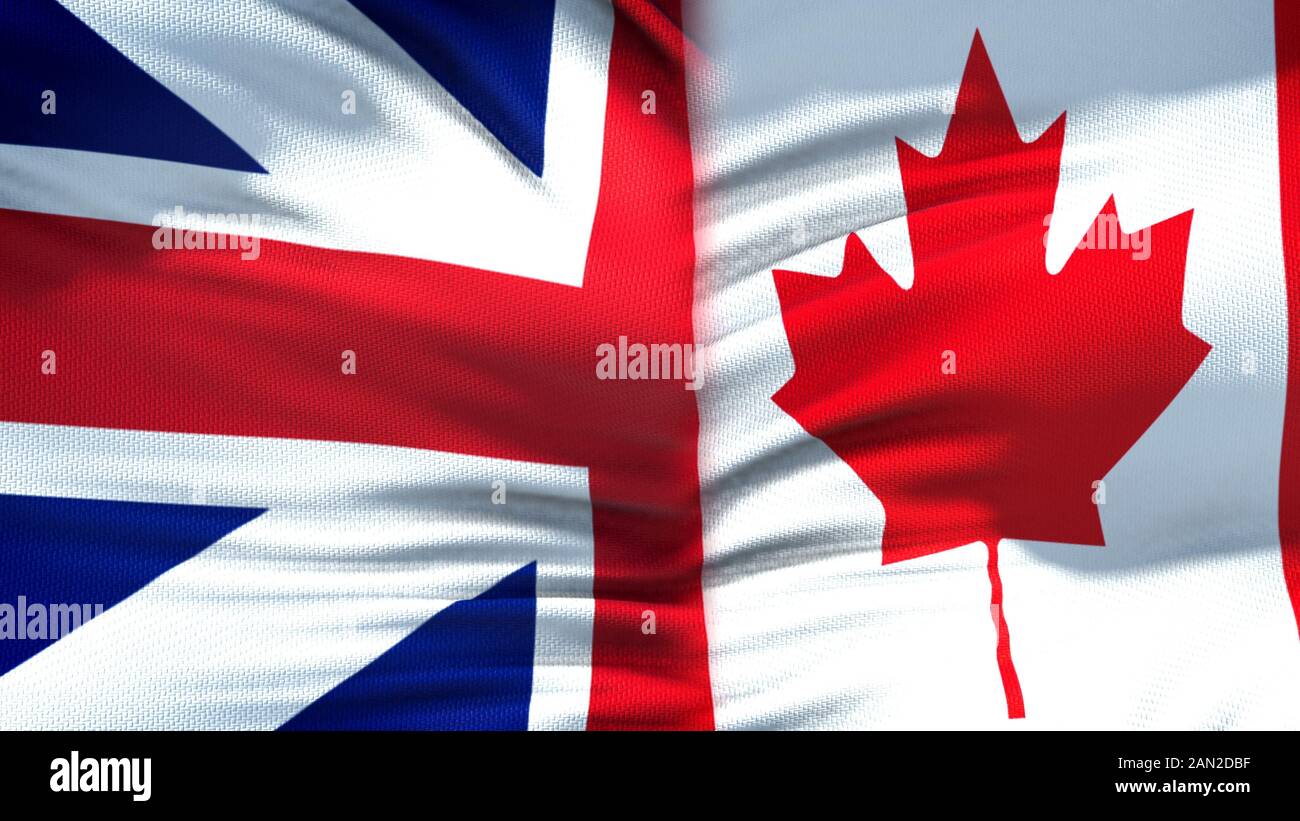 Great Britain and Canada flags background, diplomatic and economic ...