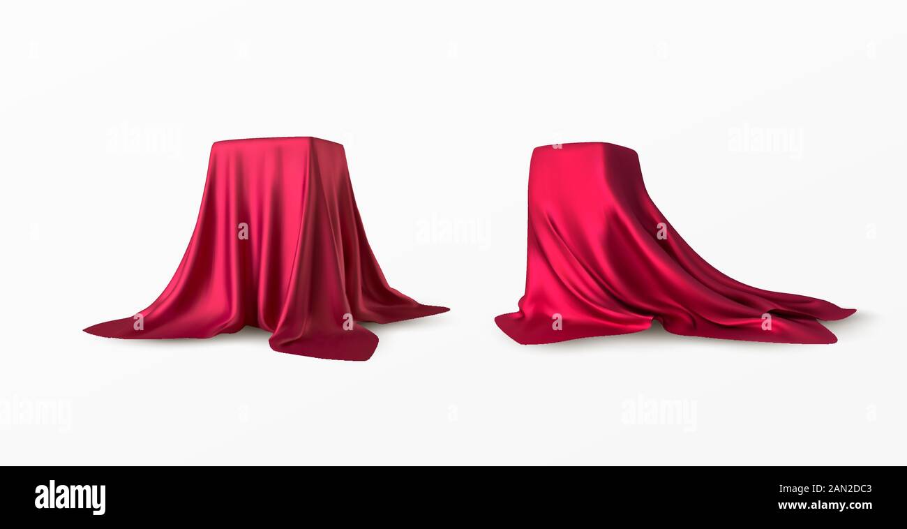 Realistic box covered with red silk cloth. Isolated on white background ...