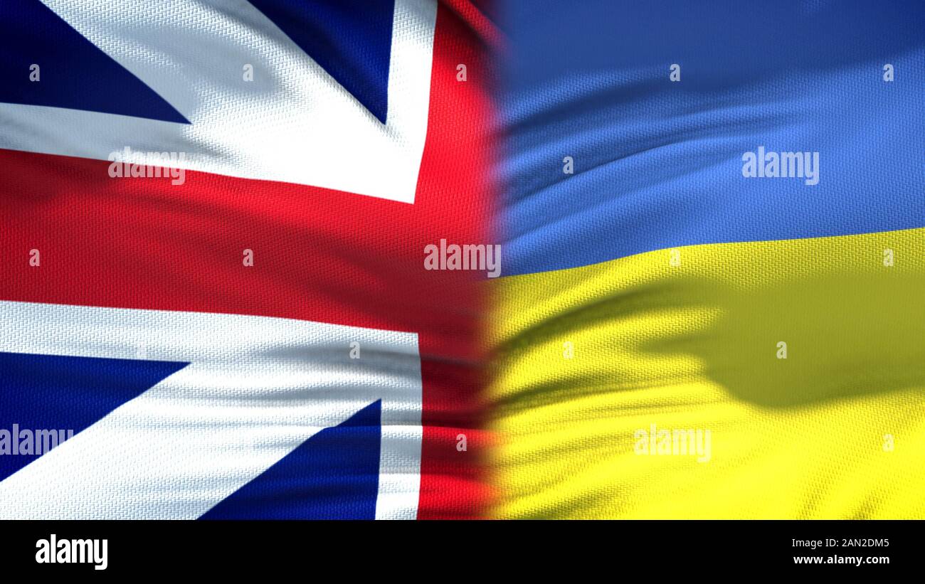 Great Britain and Ukraine flags background, diplomatic and economic ...