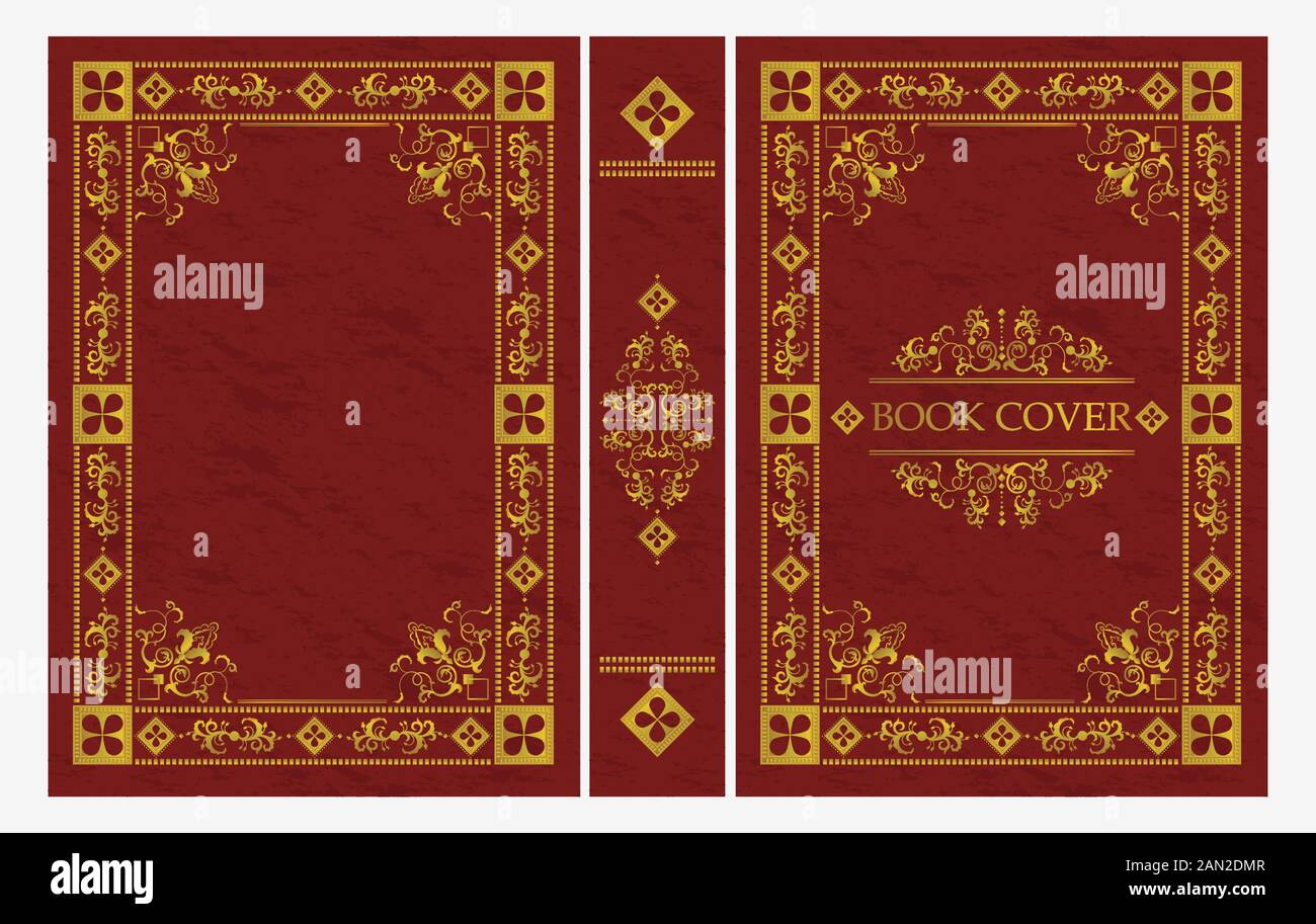 Red and gold ornament of classical book cover vector flat illustration ...