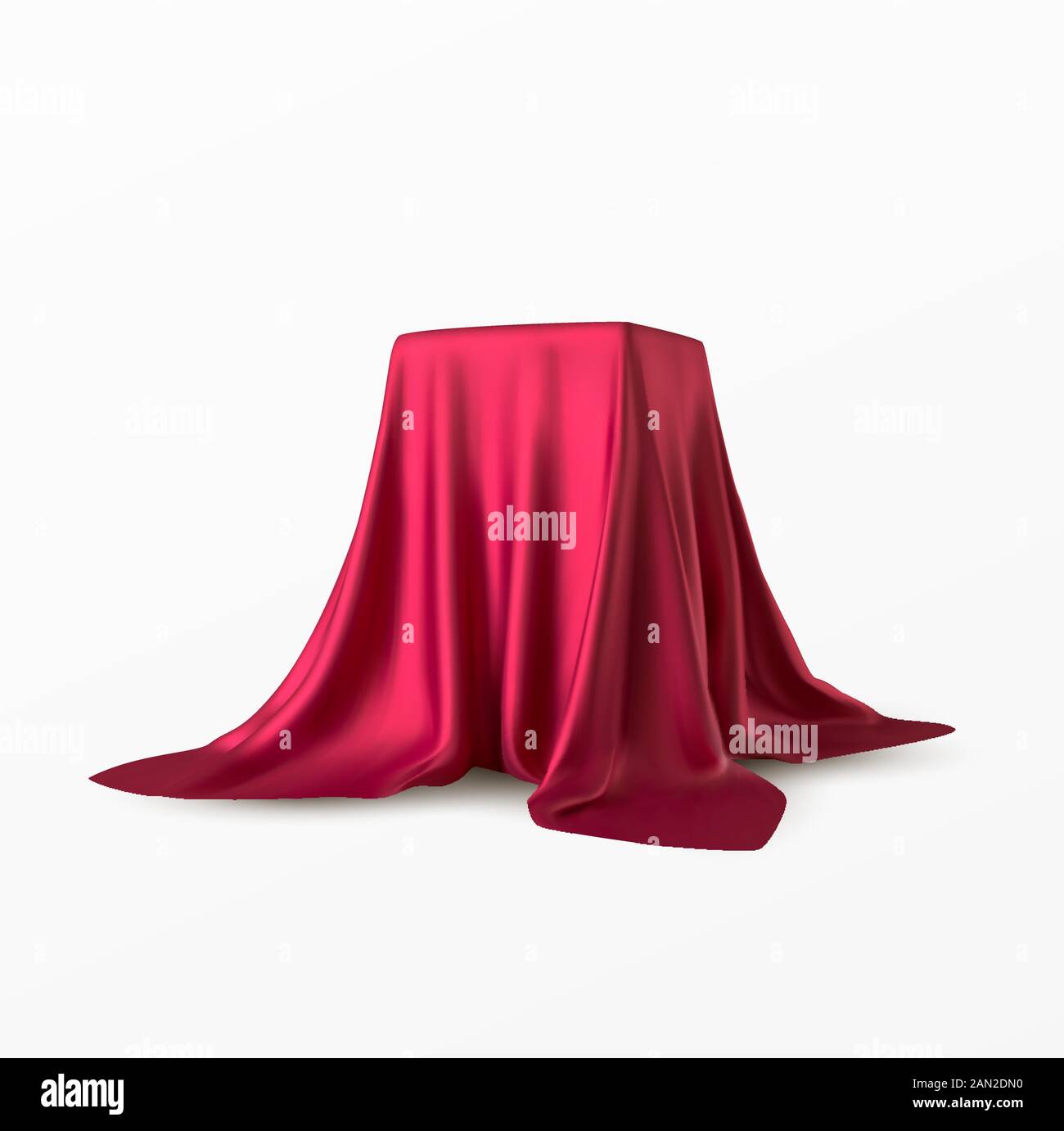 Realistic box covered with red silk cloth. Isolated on white background ...