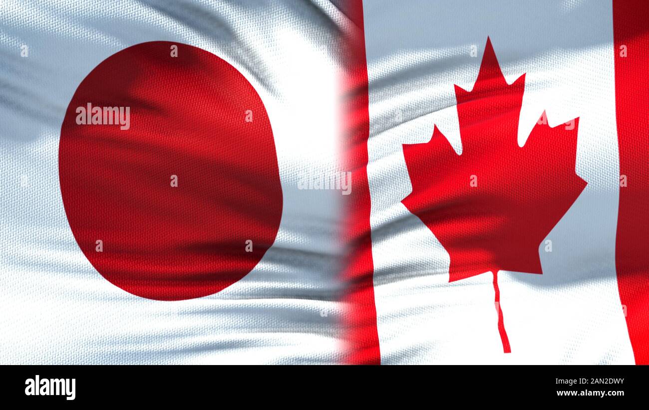 Japan and Canada flags background, diplomatic and economic relations ...