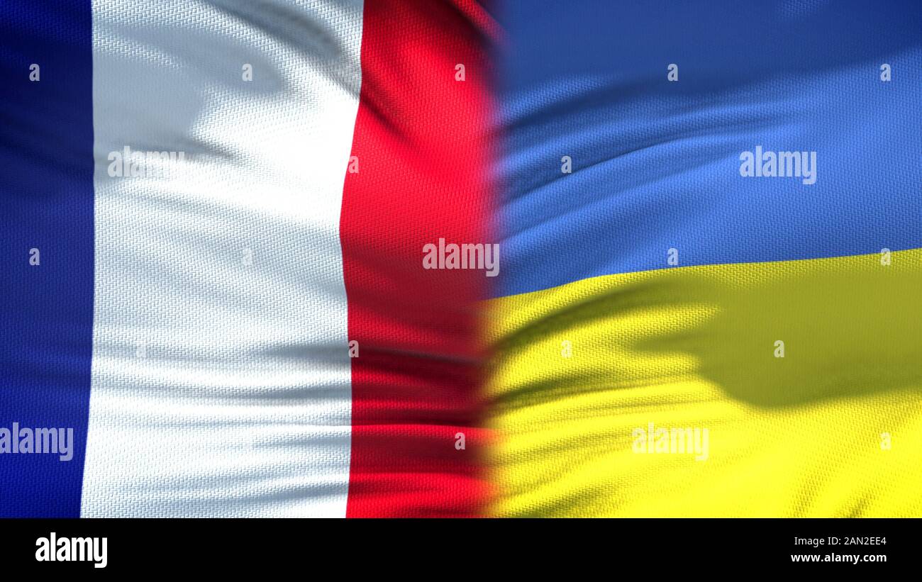 France and Ukraine flags background, diplomatic and economic relations ...