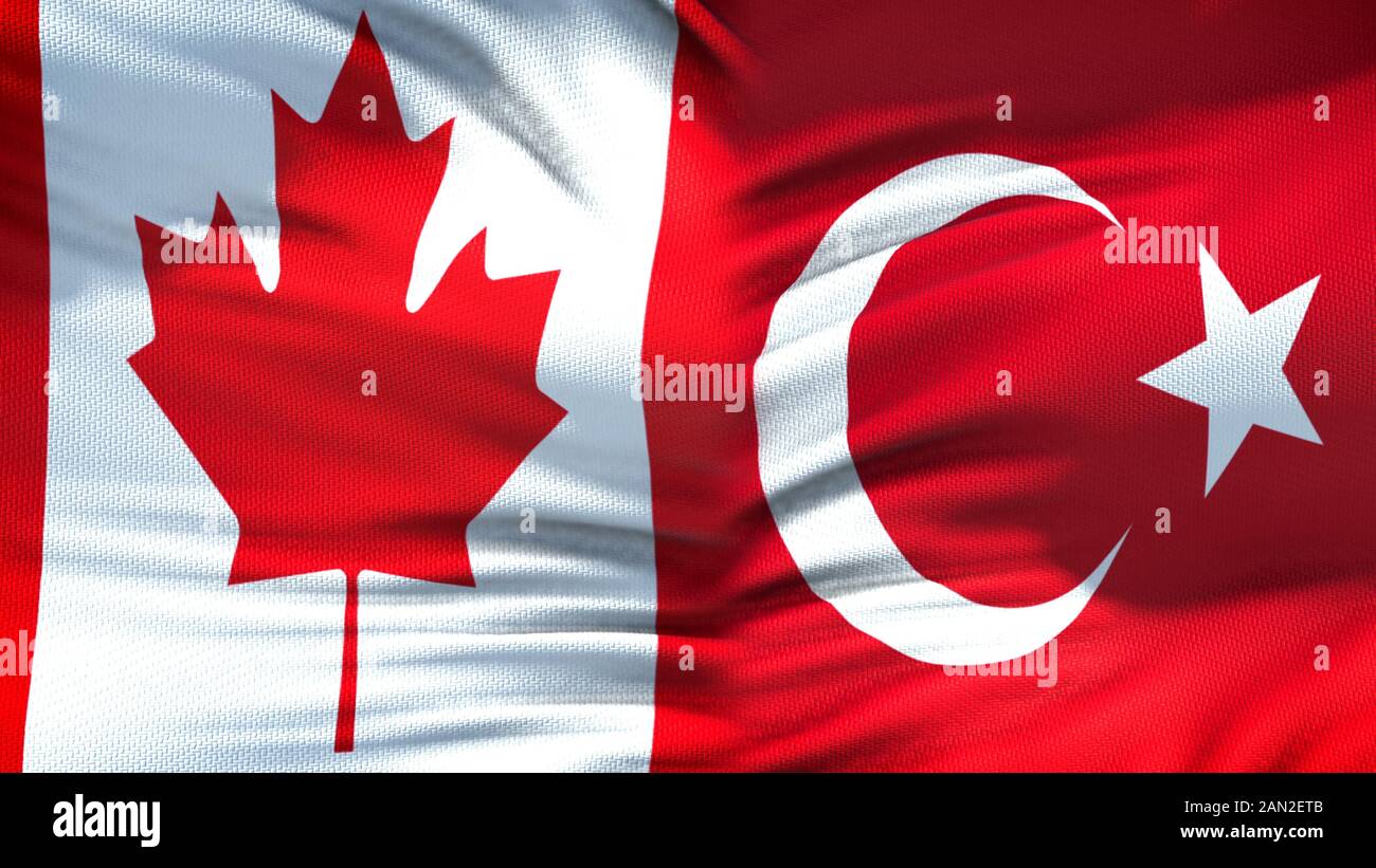 Canada and Turkey flags background, diplomatic and economic relations ...