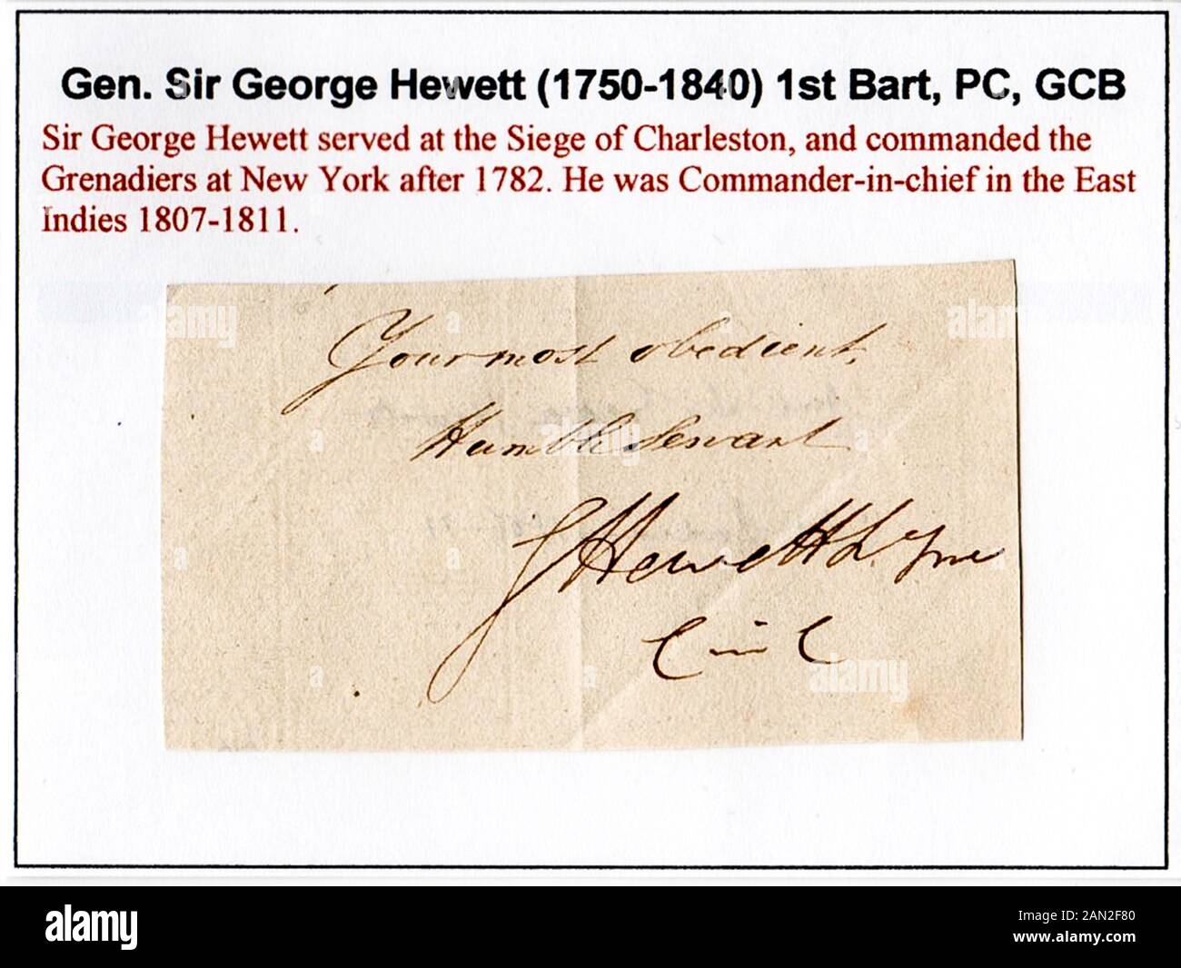 Signature of General Sir George Hewett, 1st Baronet (1750-1840 ...