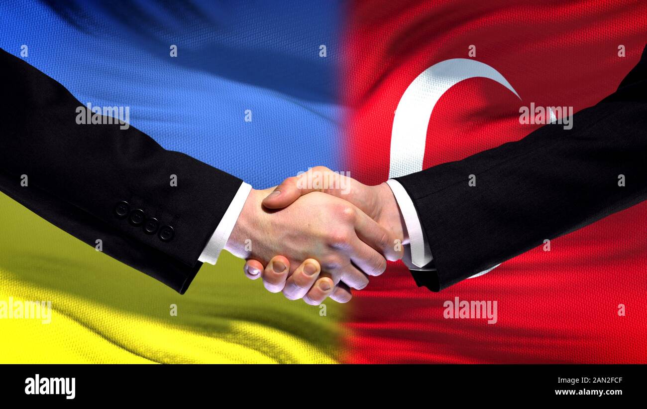 Ukraine and Turkey handshake, international friendship relations flag ...
