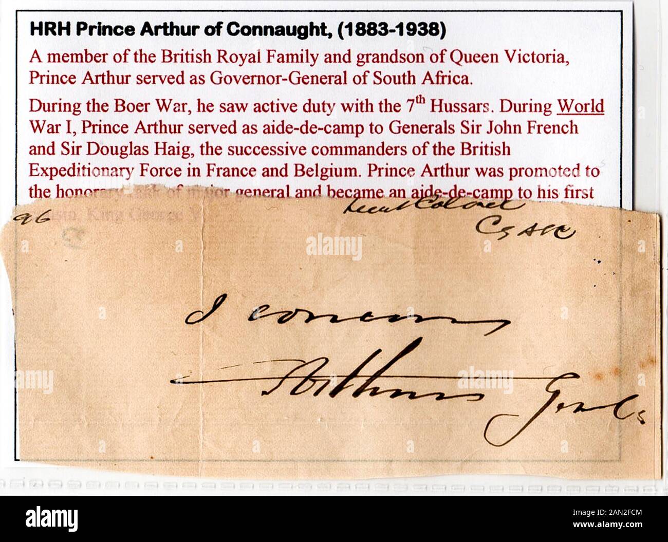 Signature of Prince Arthur, Duke of Connaught and Strathearn (1883-1938 ...