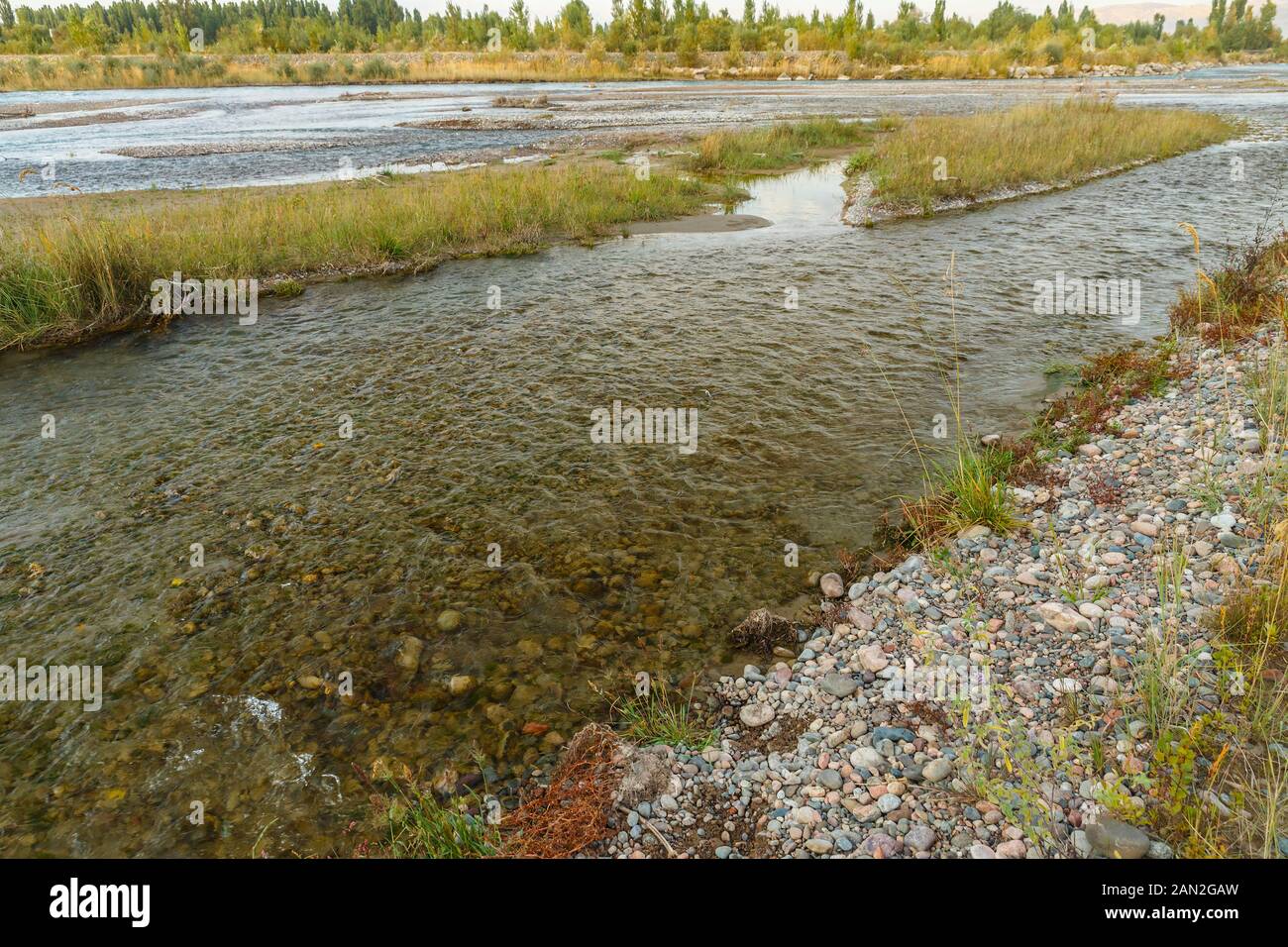 Chu River, border between Kazakhstan and Kyrgyzstan, river border Stock ...