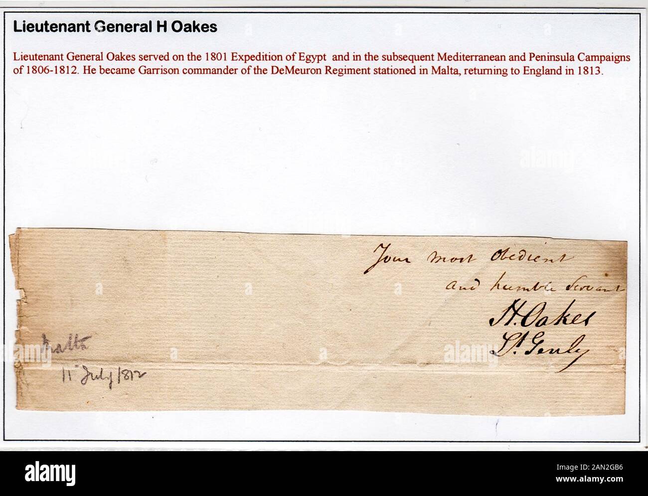Signature of Lieutenant General Sir Hildebrand Oakes, 1st Baronet (1754 ...