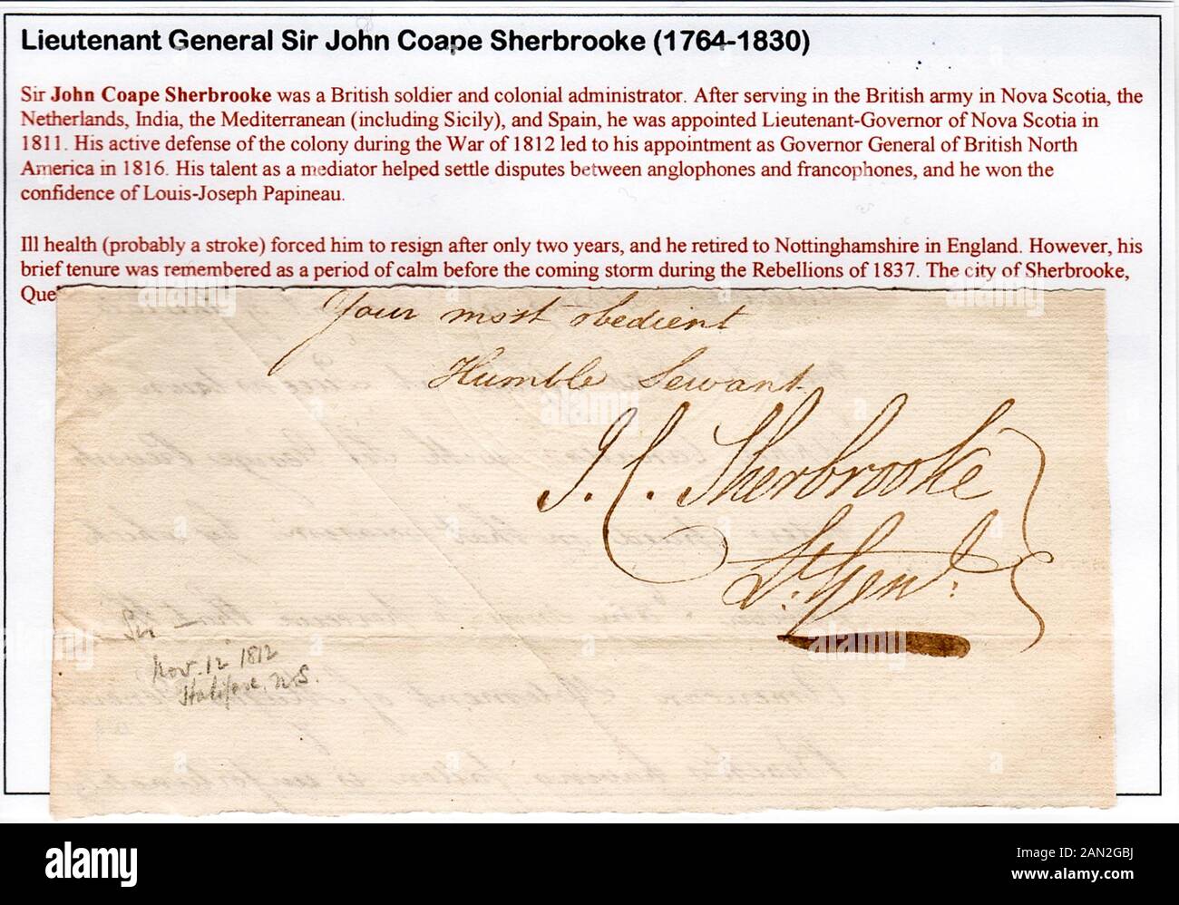Signature of General Sir John Coape Sherbrooke, GCB, (1764-1830 ...