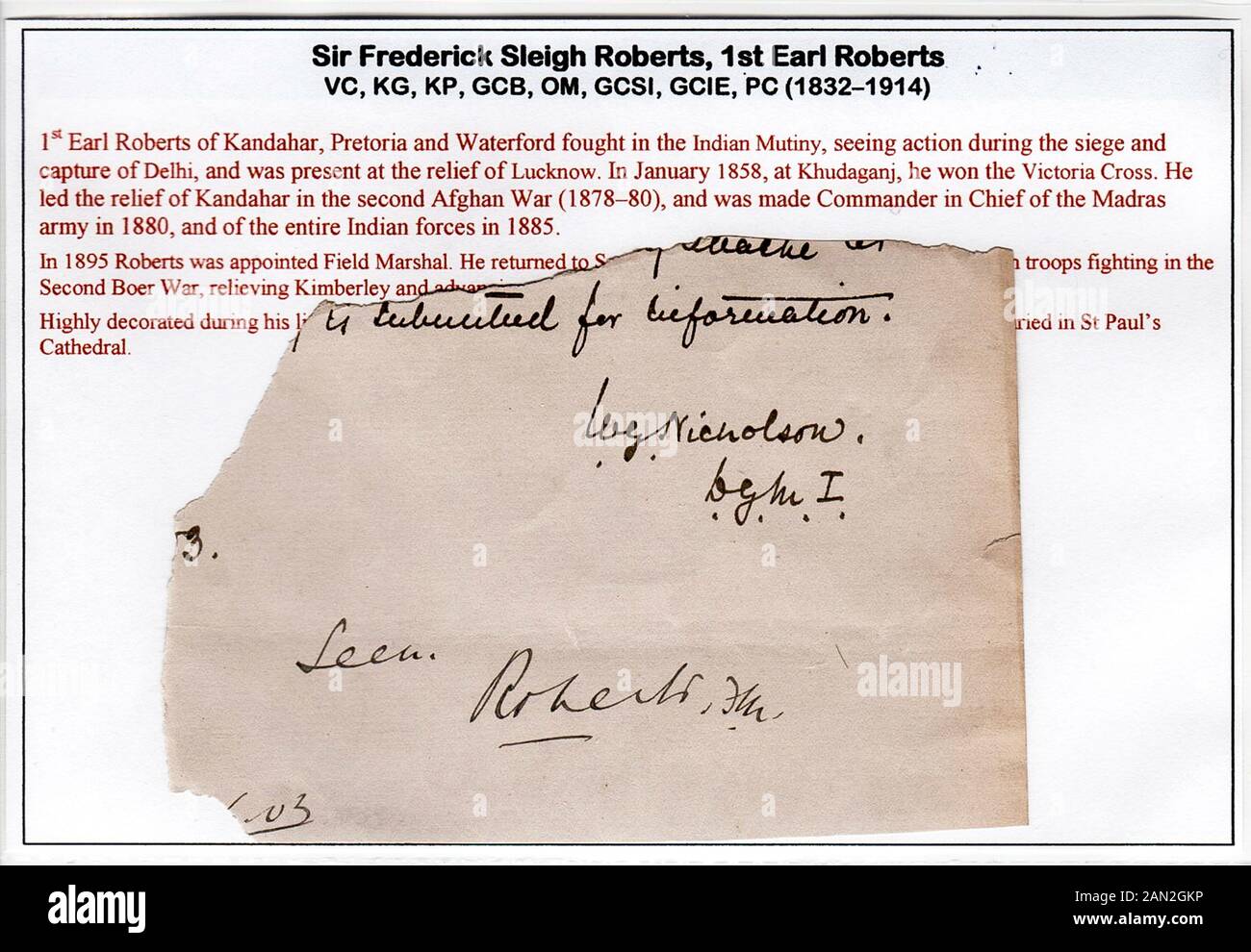 Signature of Field Marshal Frederick Sleigh Roberts, 1st Earl Roberts ...