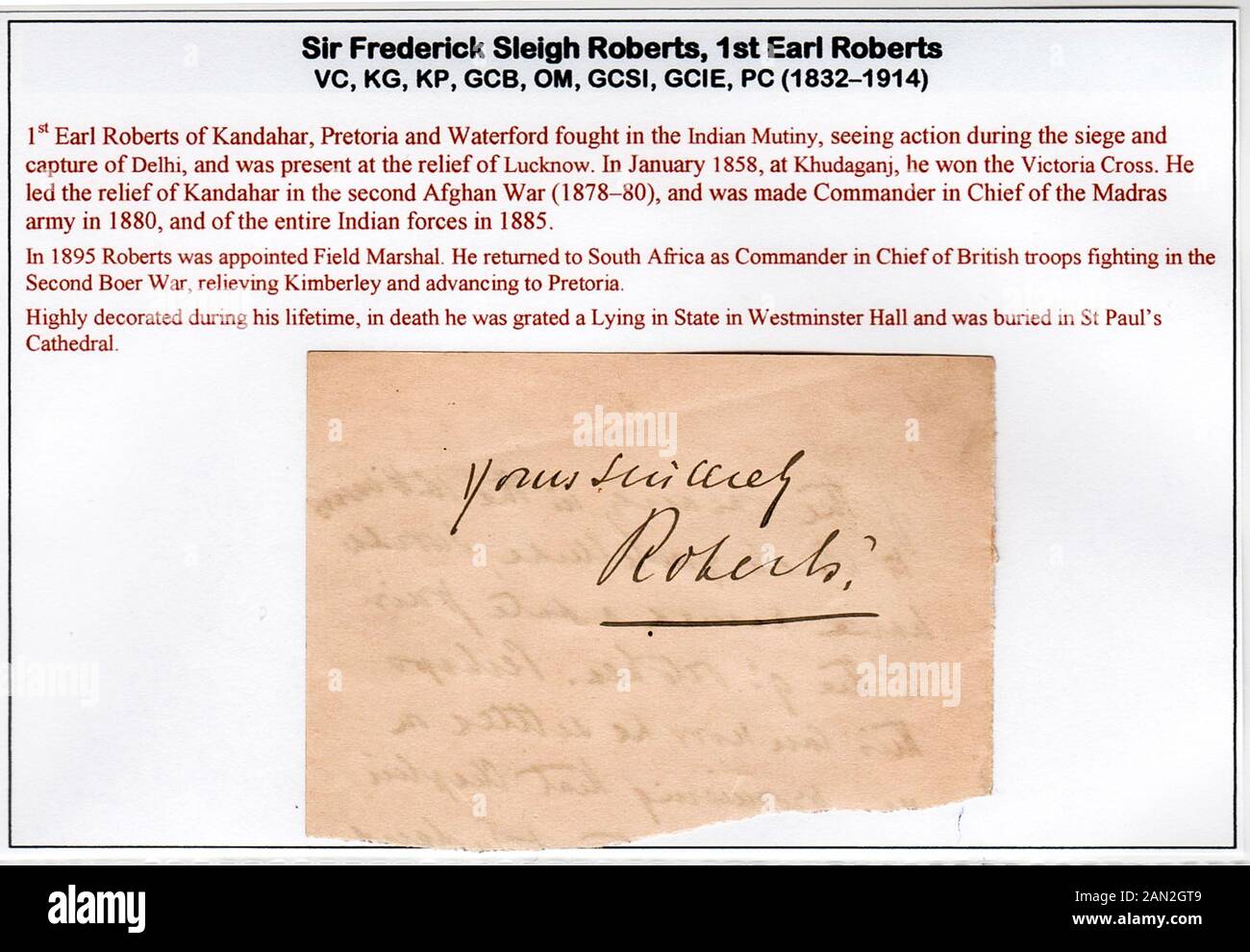 Signature of Field Marshal Frederick Sleigh Roberts, 1st Earl Roberts ...