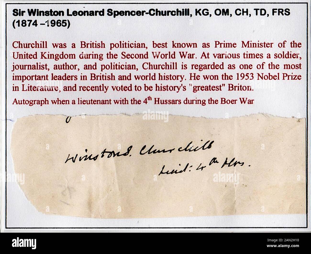 Signature of Sir Winston Leonard Spencer-Churchill (1874-1965) British ...