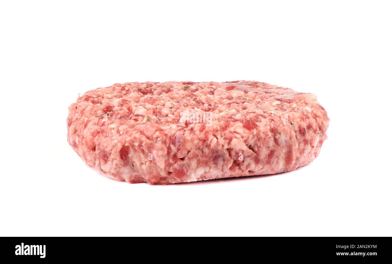 Raw pink beef cutlet isolated on a white background. Copy space. Rustic ...