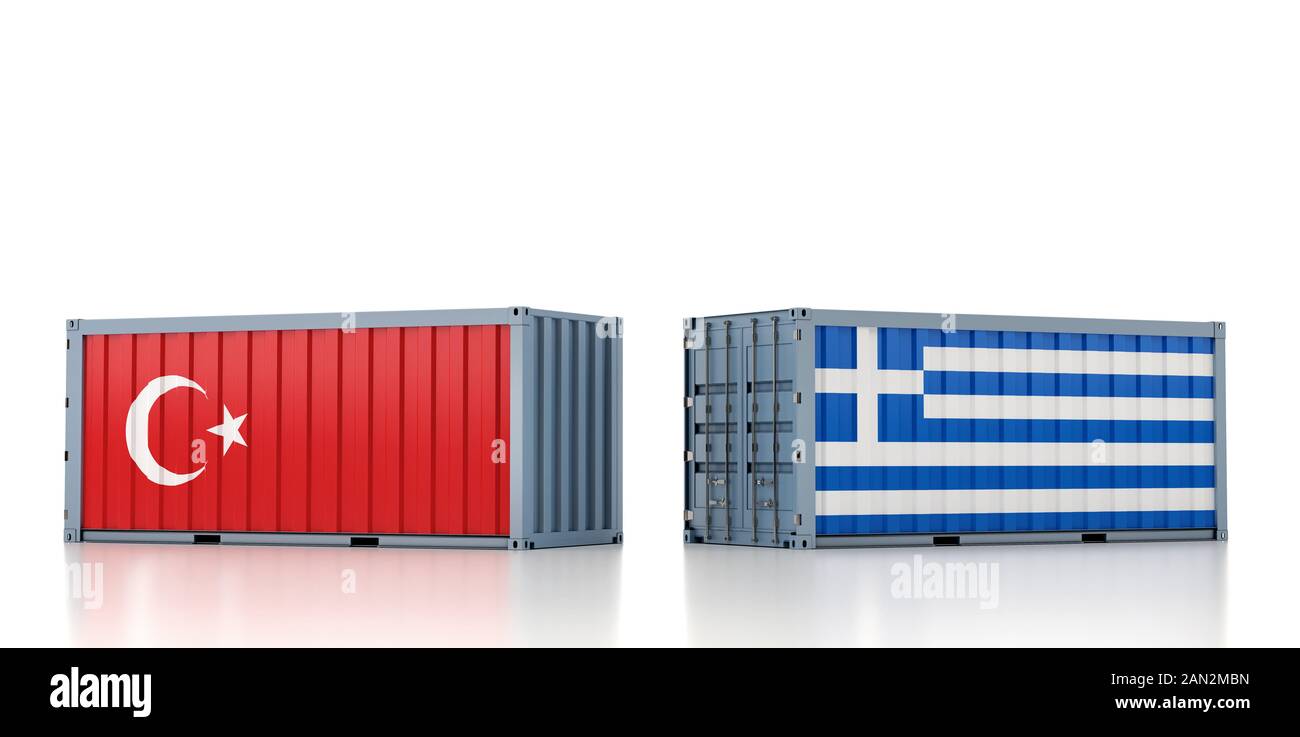 Freight container with Greece and Turkey flag. 3D Rendering Stock Photo ...