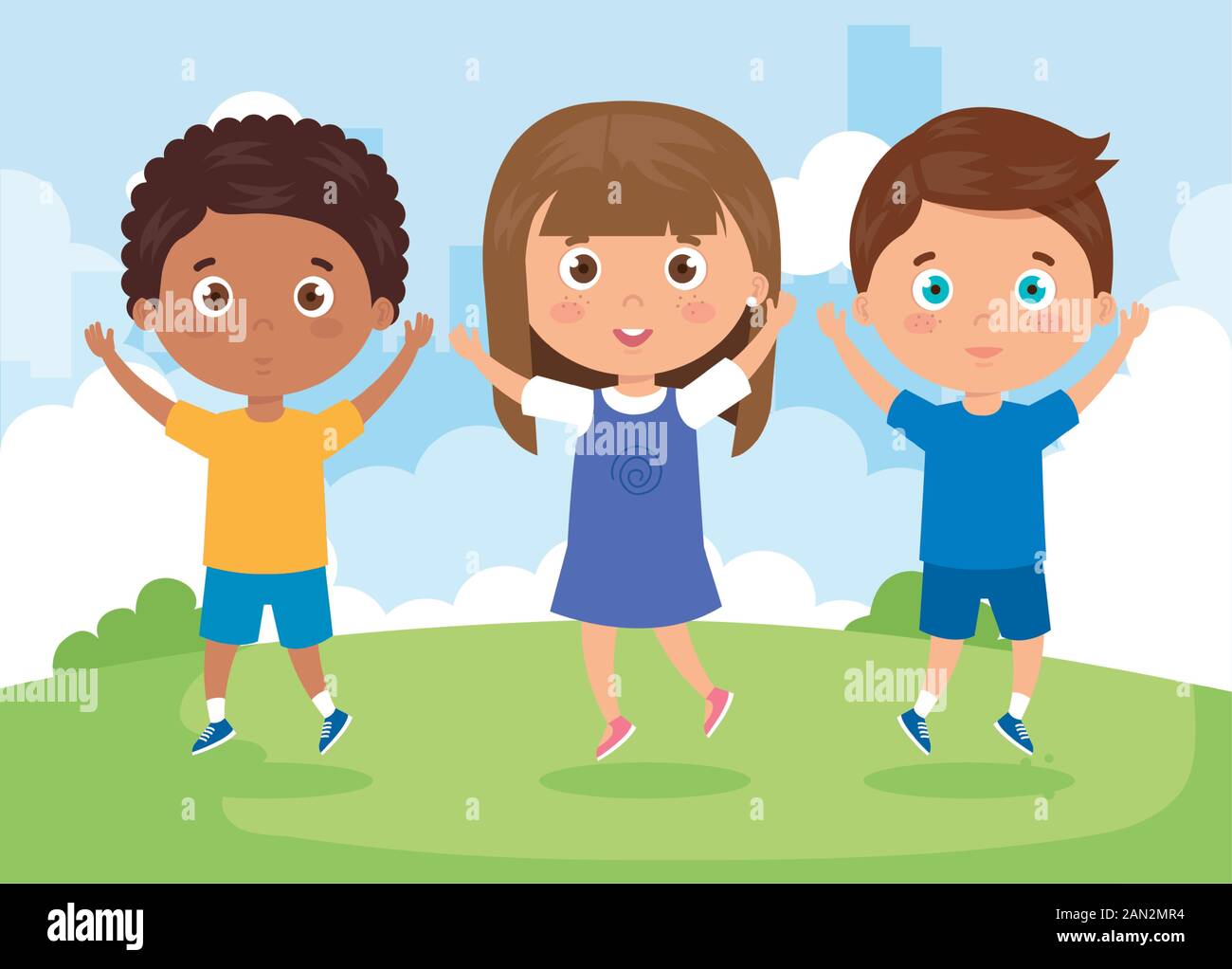 cute children standing smiling in landscape Stock Vector Image & Art ...