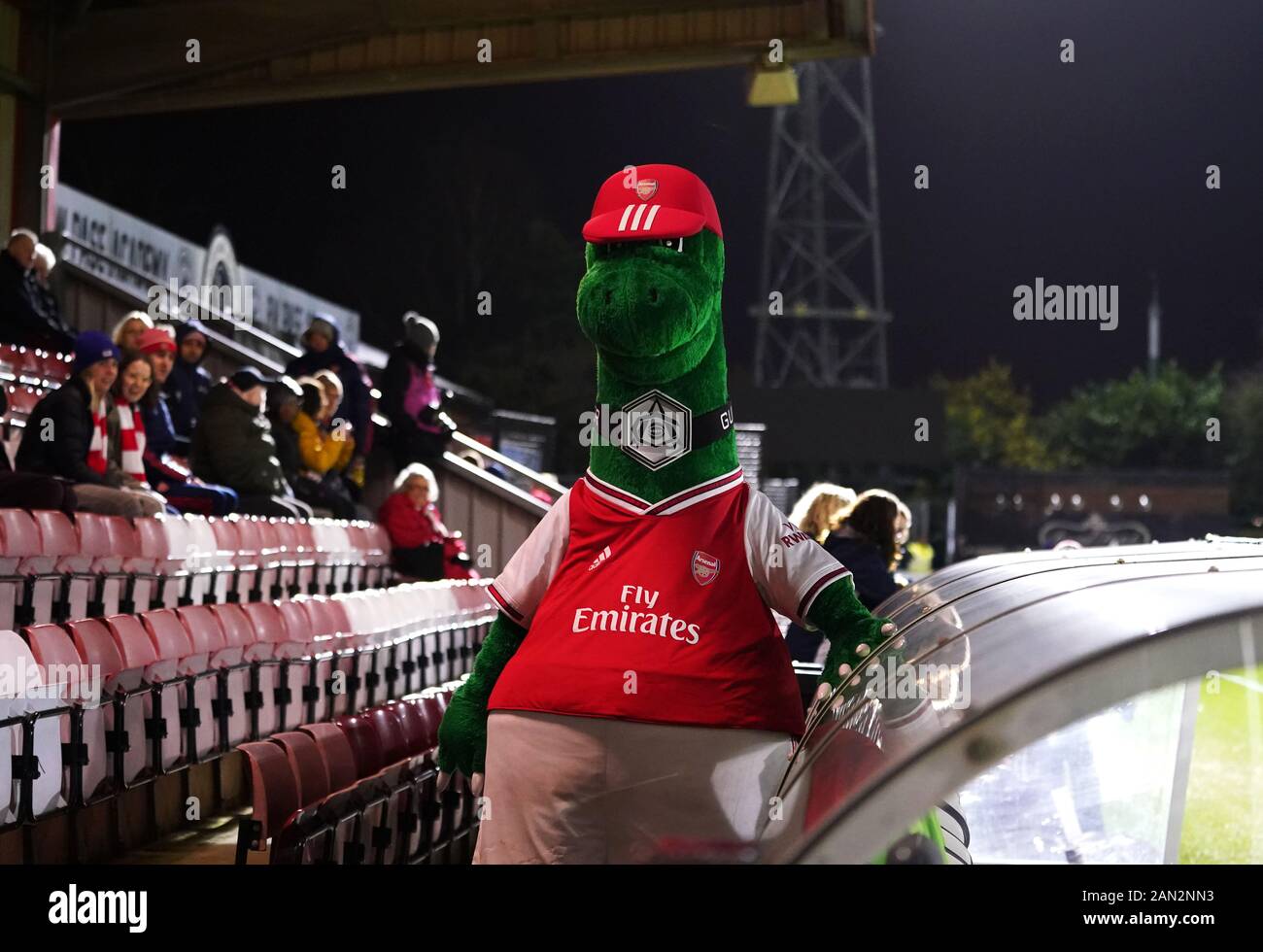 Arsenal mascot Gunnersaurus before the Continental Cup quarter final ...