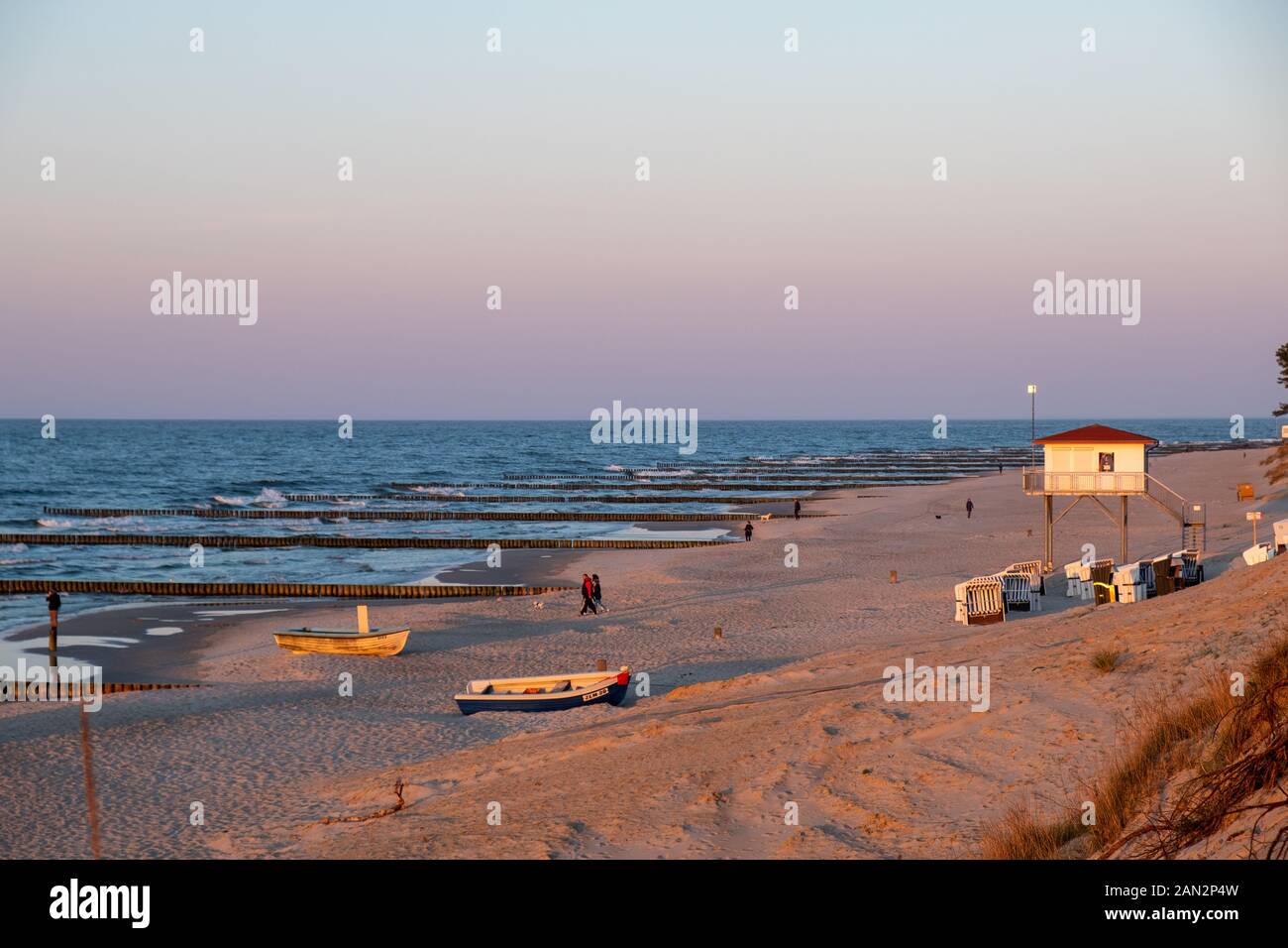 The beach of Zempin on the island of Usedom in the Baltic Sea at sunset ...