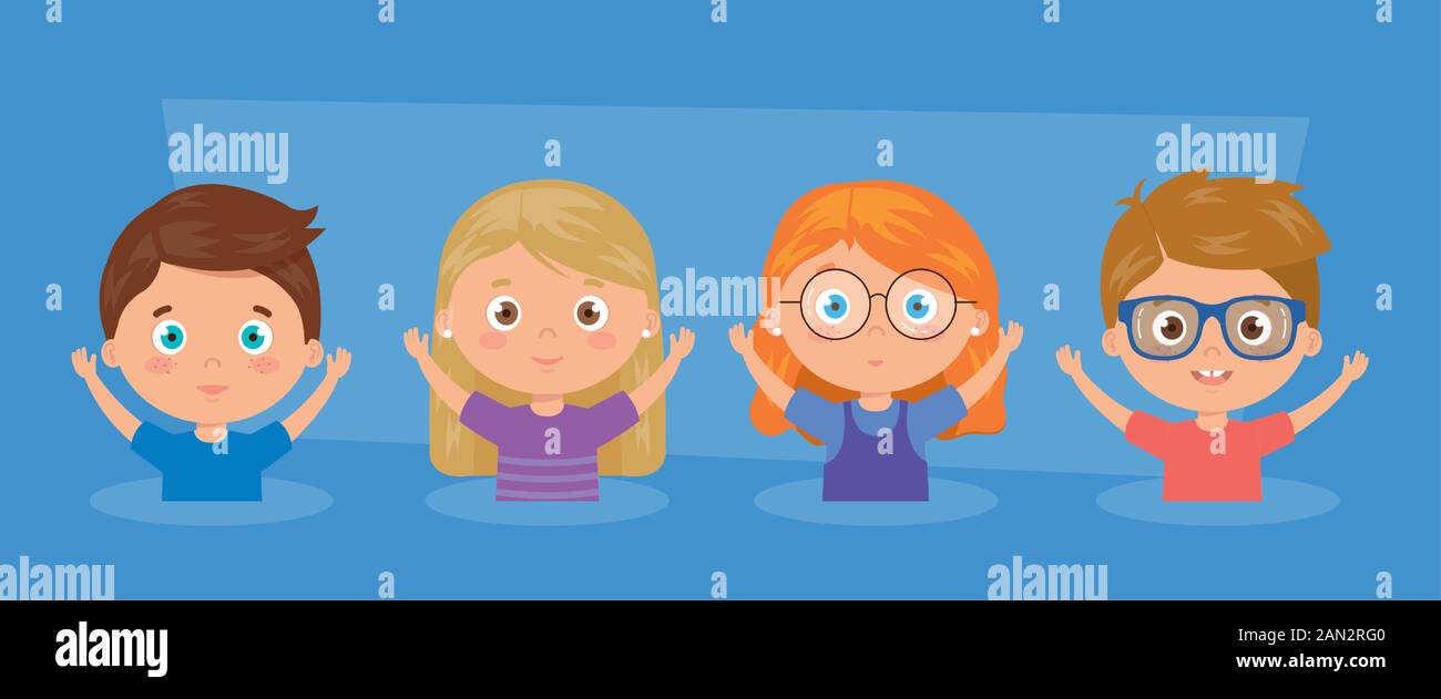 set of children smiling with his hands up Stock Vector Image & Art - Alamy