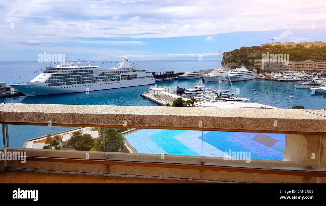 Private harbor with luxury expensive ships and yachts, beautiful marine ...