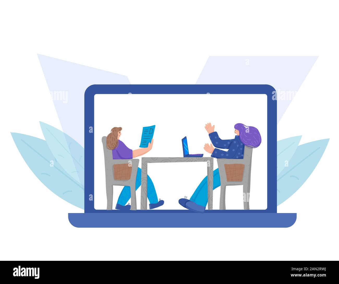 Job interview concept. Young female persons sitting at the table and ...