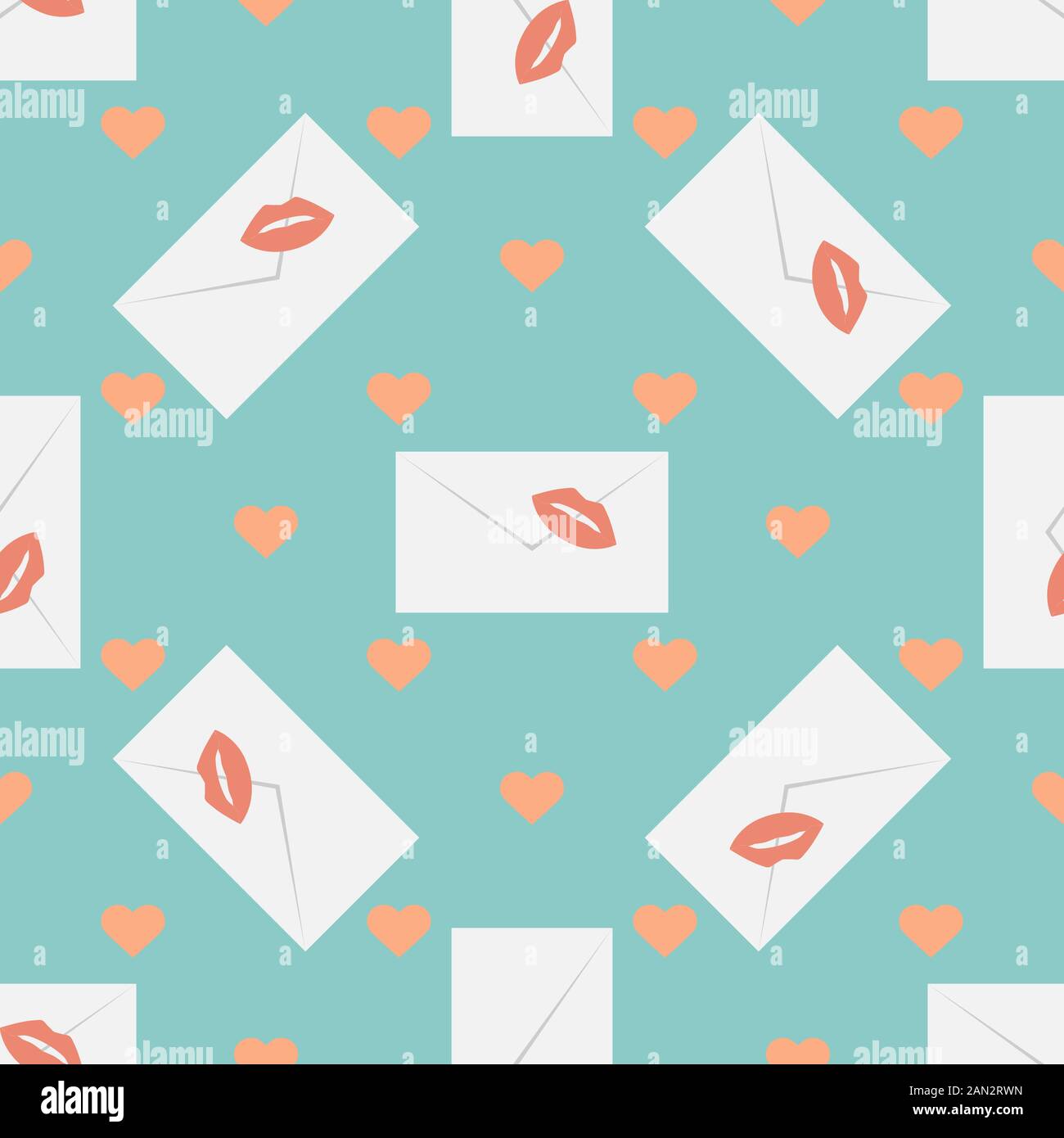 Vector seamless pattern Happy Valentine's Day. Envelope with lipstick ...