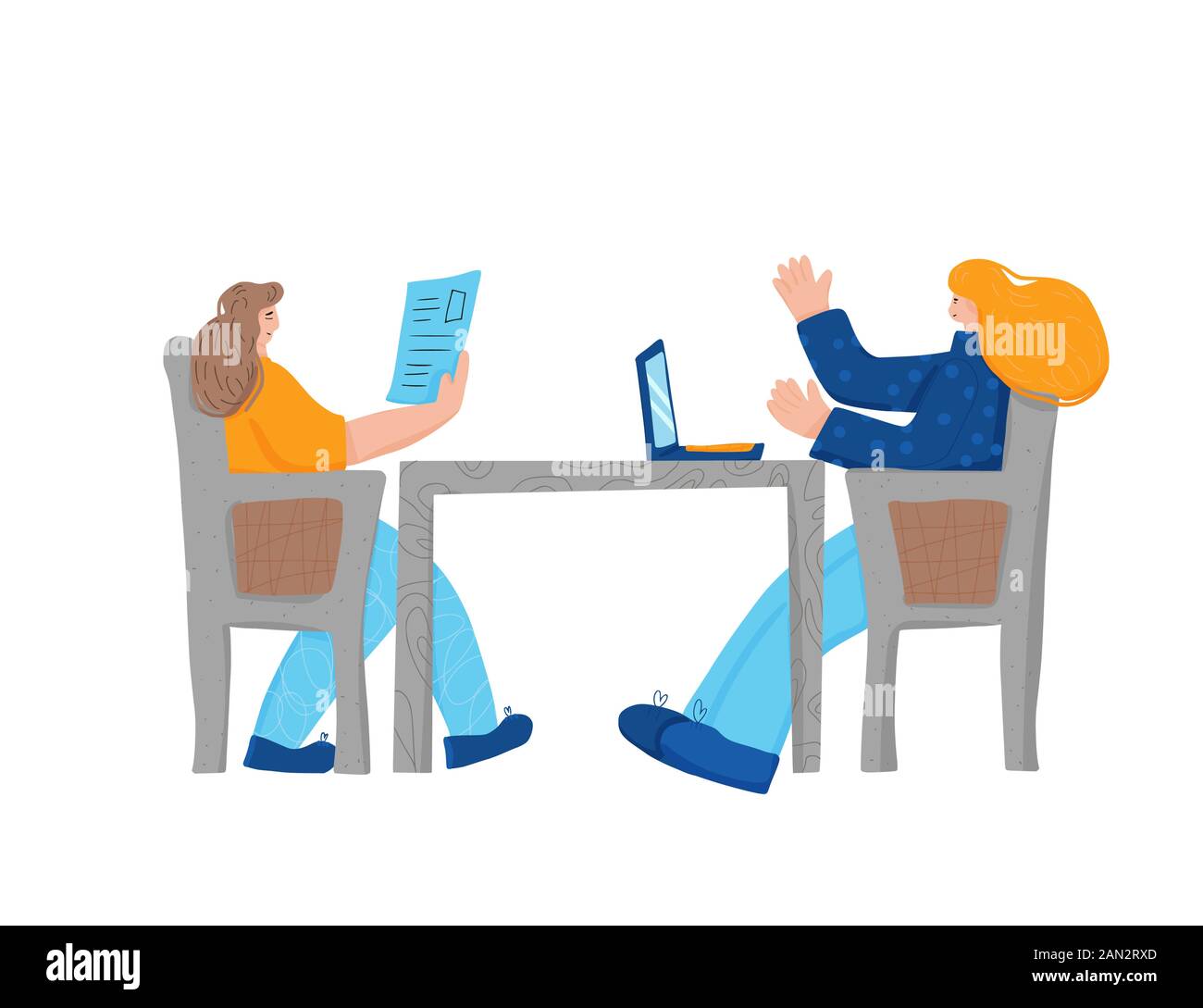 Job interview concept. Young female persons sitting in the chair and ...