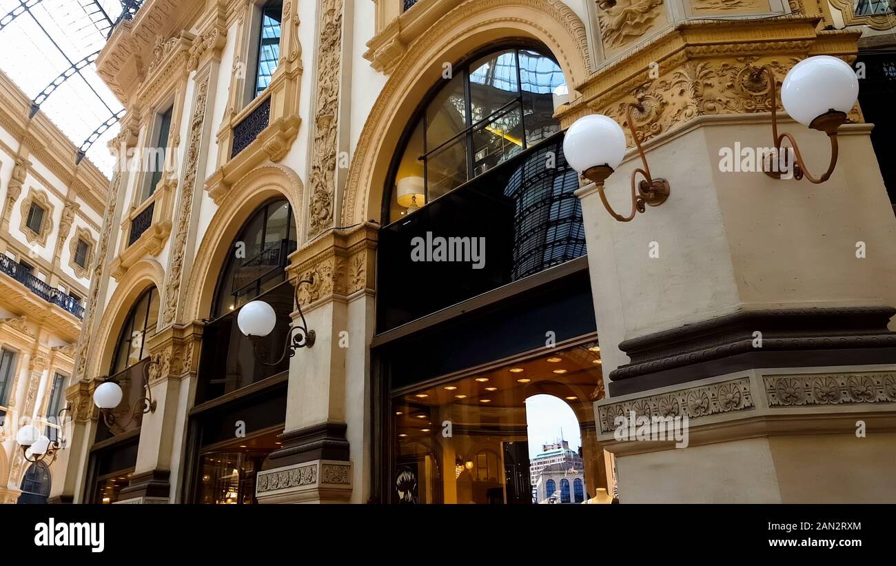 Store window in beautiful ancient shopping center, fashion and luxury ...