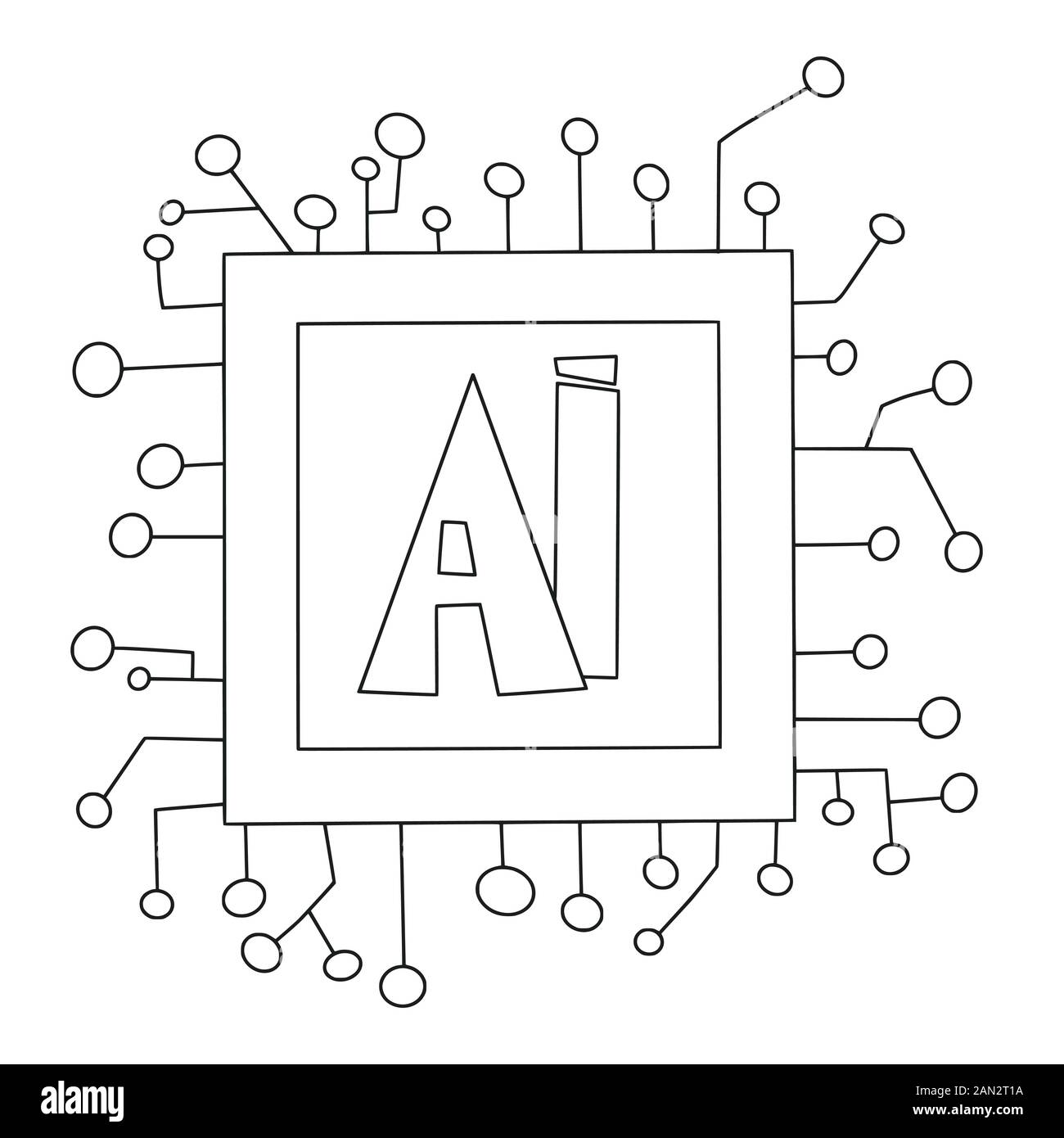 AI hand drawn icon. Artificial intelligence emblem. Neural networks ...