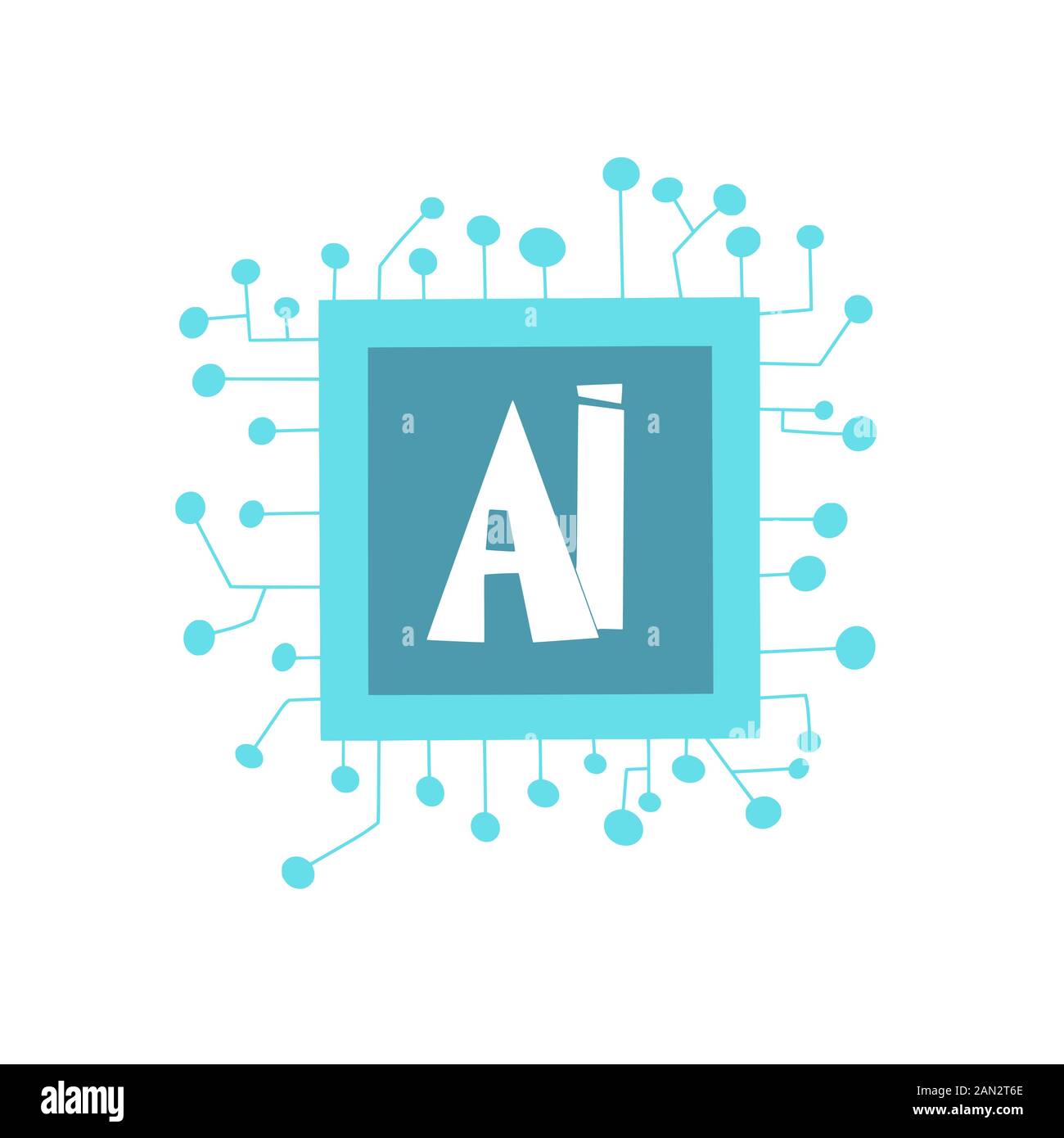 AI hand drawn icon. Artificial intelligence emblem. Neural networks ...