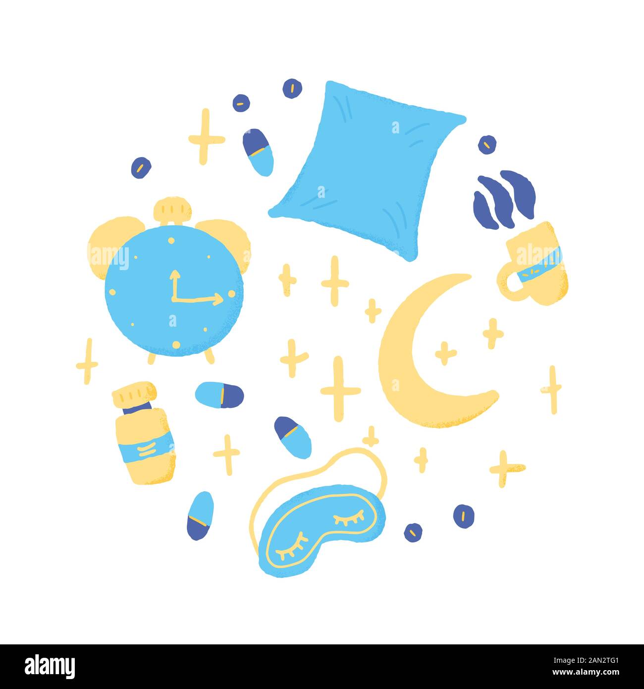 Insomnia round emblem. circle composition with sleepless symbols: mask ...