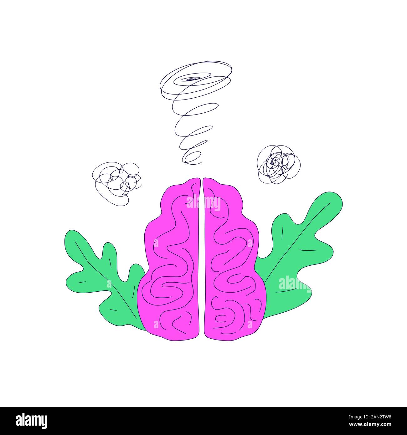 Human brain with decoration emblem isolated on white background. Mental ...